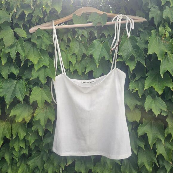 Reformation | Tops | Reformation Cropped White Ribbed Tank Top With Tie ...